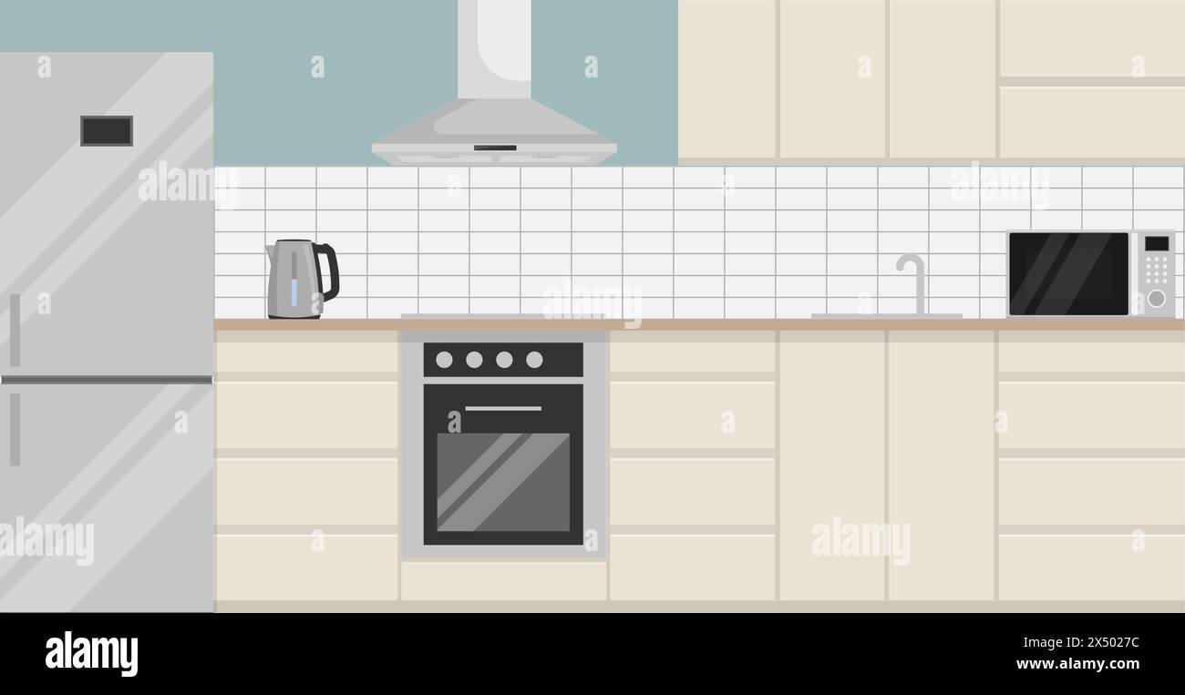 Modern kitchen interior in minimalist design. Vector illustration. Eps ...