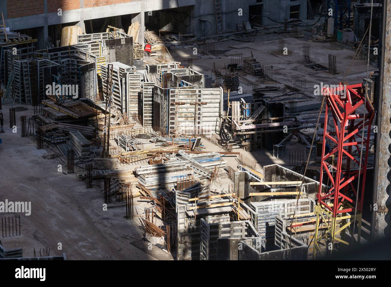 Aerial view of construction site, construction of new building in ...