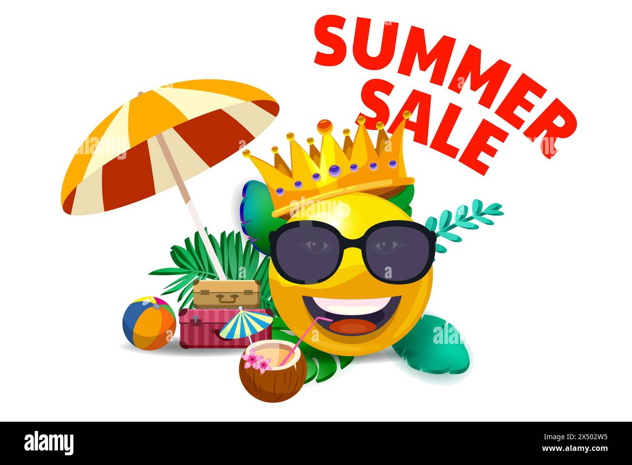 Promo background Summer sale poster Sun cartoon in sunglasses under ...