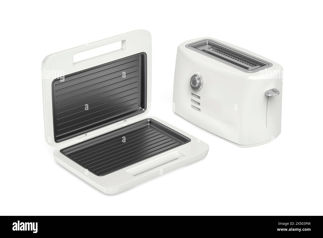 Electric toaster and sandwich maker on white background Stock Photo - Alamy