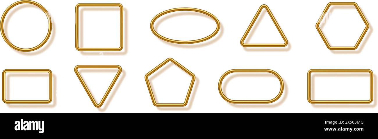 Gold tube 3d frames set for picture with shadow on white background ...