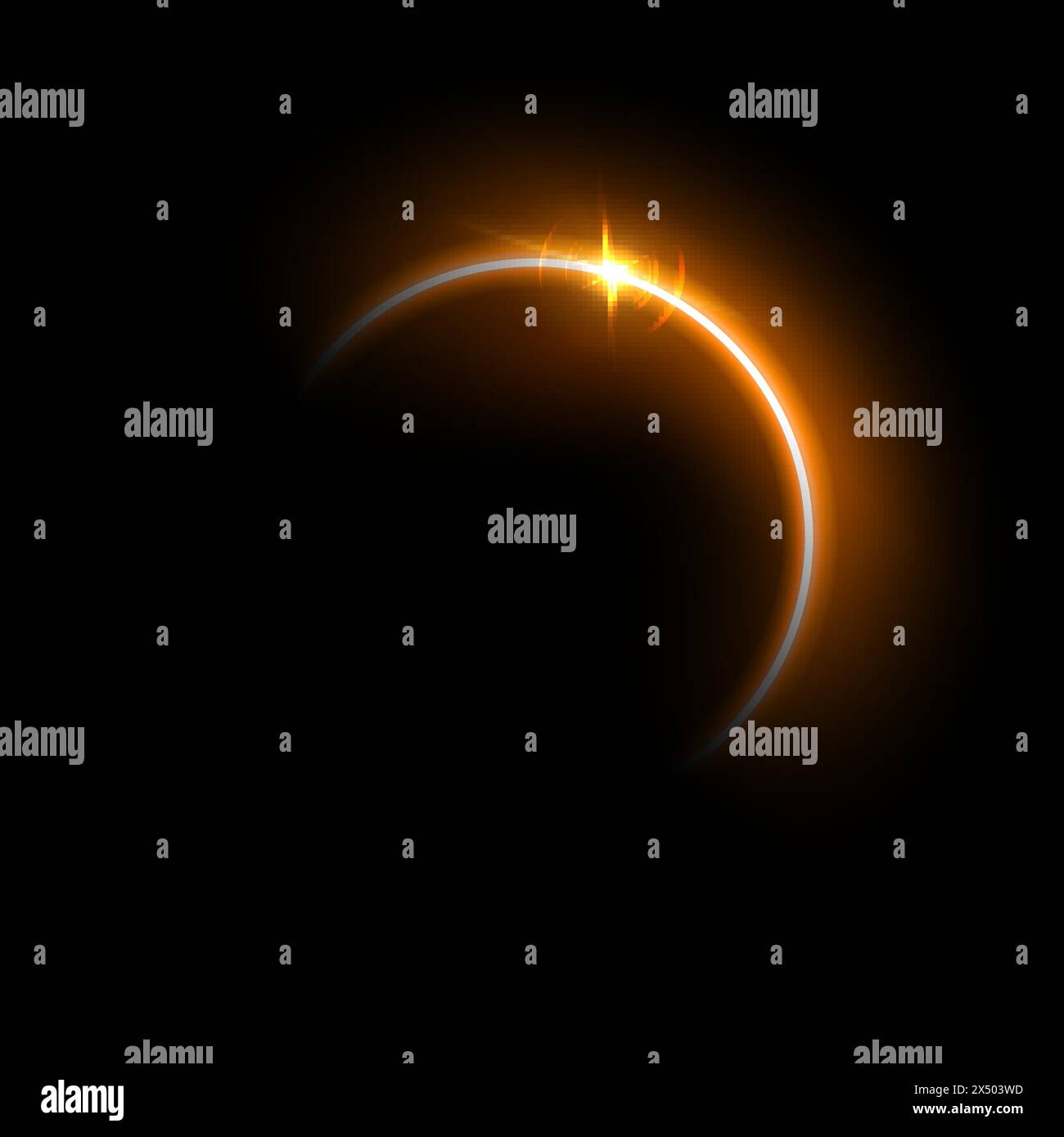 Yellow solar eclipse flare vector Illustration. Gold glowing sunlight ...