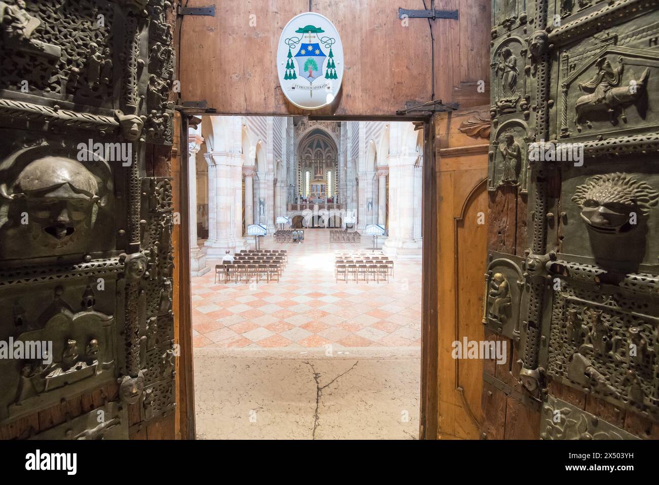 Romanesque bronze doors with the scenes of the Old Testament and the ...
