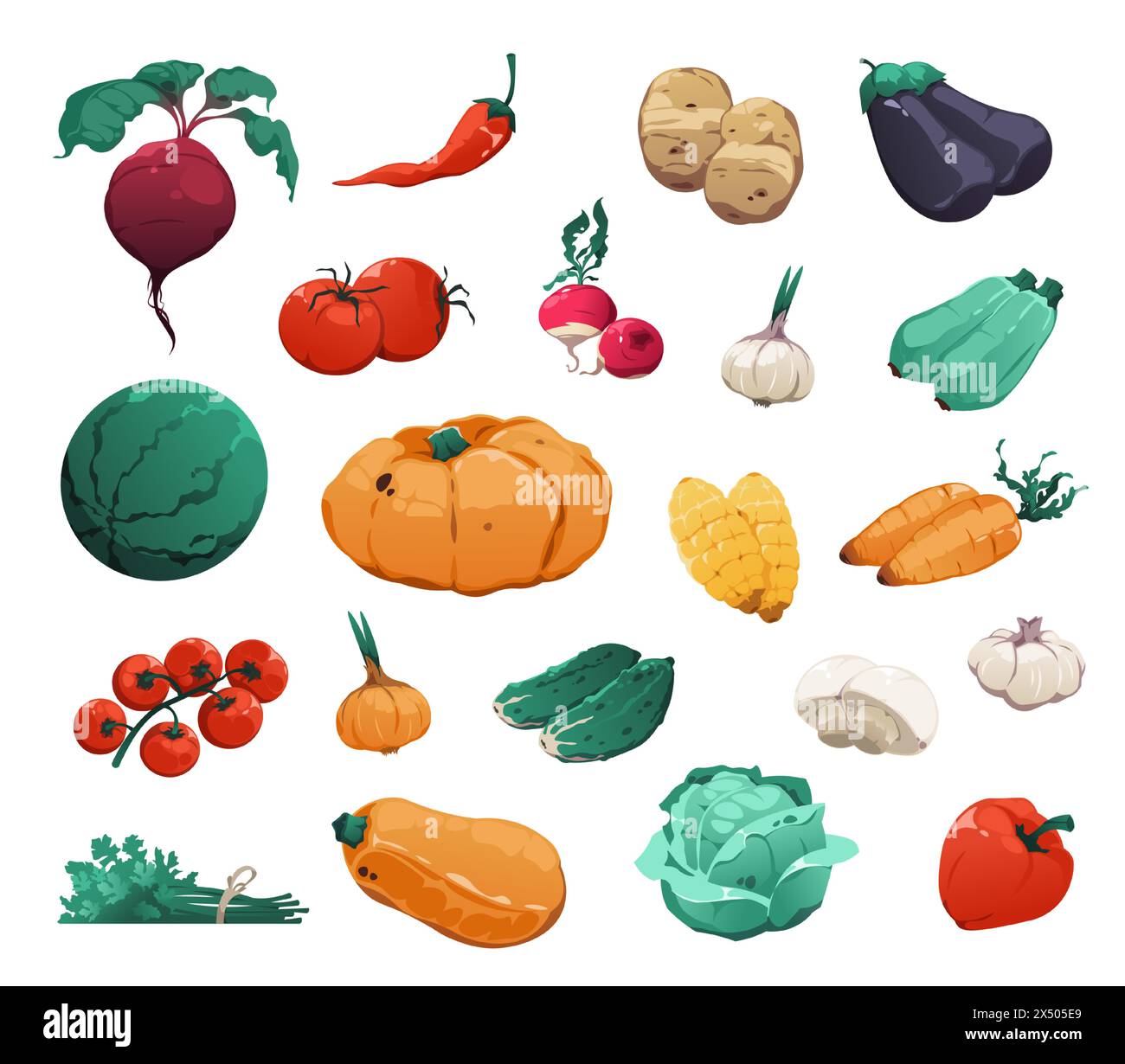 Cartoon vegetables collection, pepper eggplant and carrot Stock Vector ...