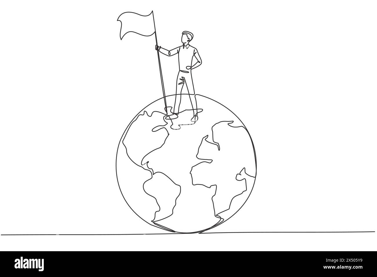 Continuous one line drawing of successful businessman standing on giant ...