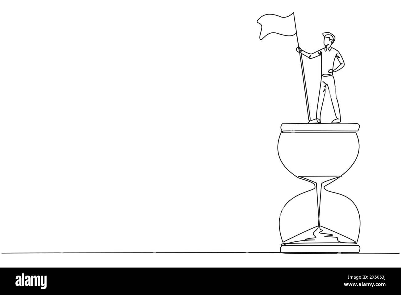 Single continuous line drawing young businessman standing on giant ...