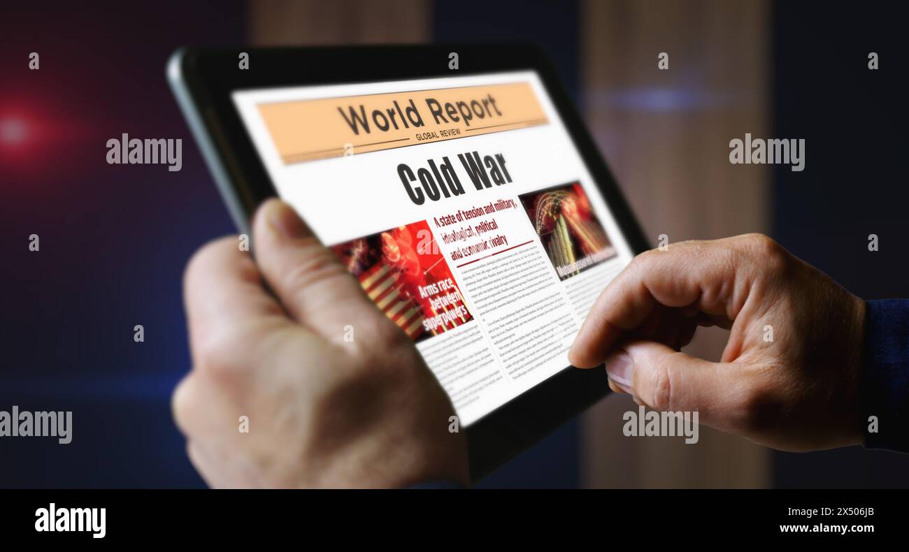 Cold war and arms race political conflict daily newspaper on table ...