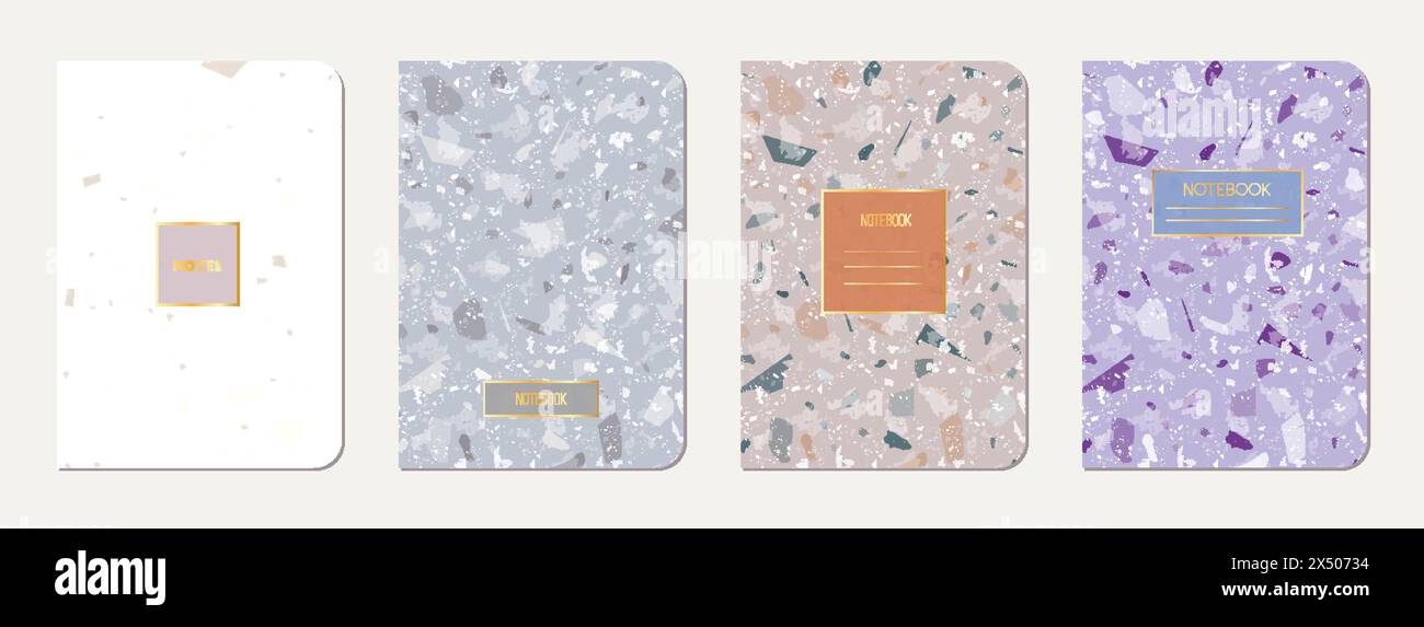 Note book cover design. Terrazzo abstract background made of natural ...