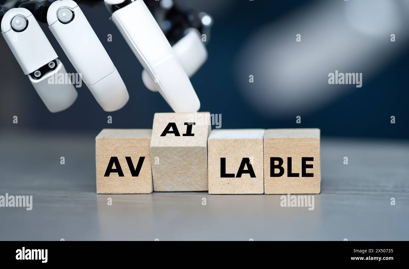 Robot hand turns cube and puts the letter 'AI' in to the word ...