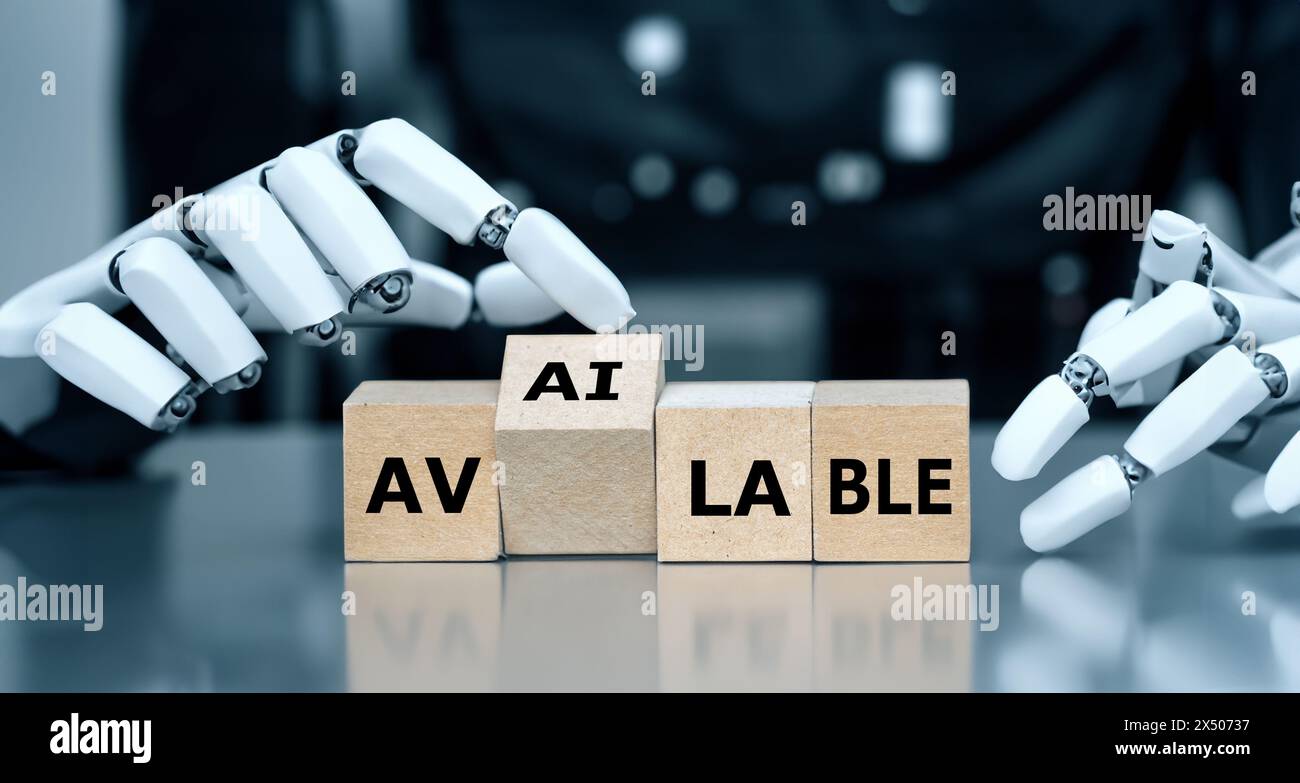 Robot hand turns cube and puts the letter 'AI' in to the word ...