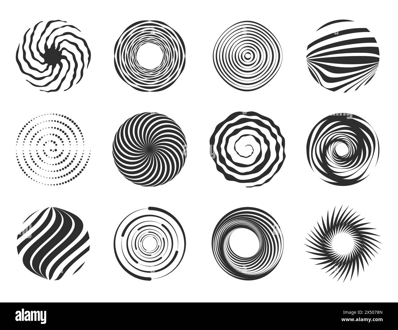 Swirl figure. Spiral abstract movement and hypnotic vortex, whirl and vortex dynamic icon design ...