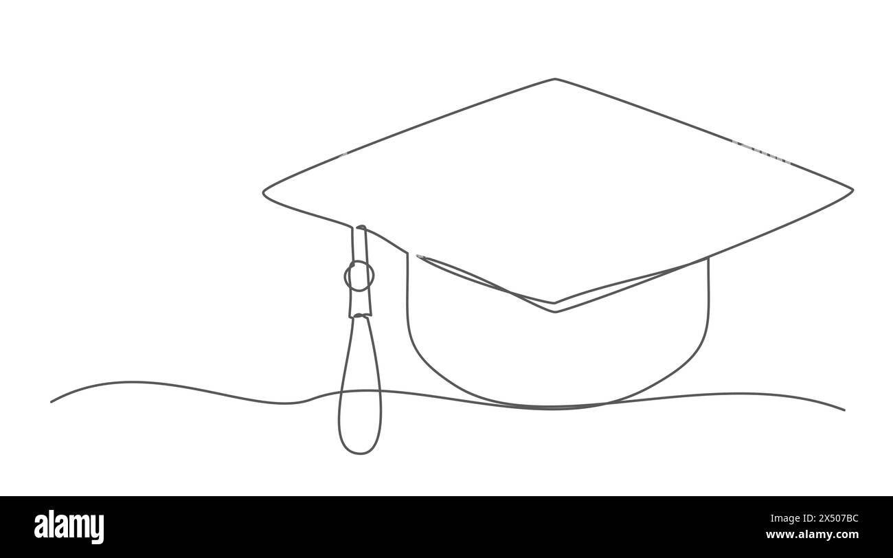 Graduation cap One line drawing isolated on white background Stock ...