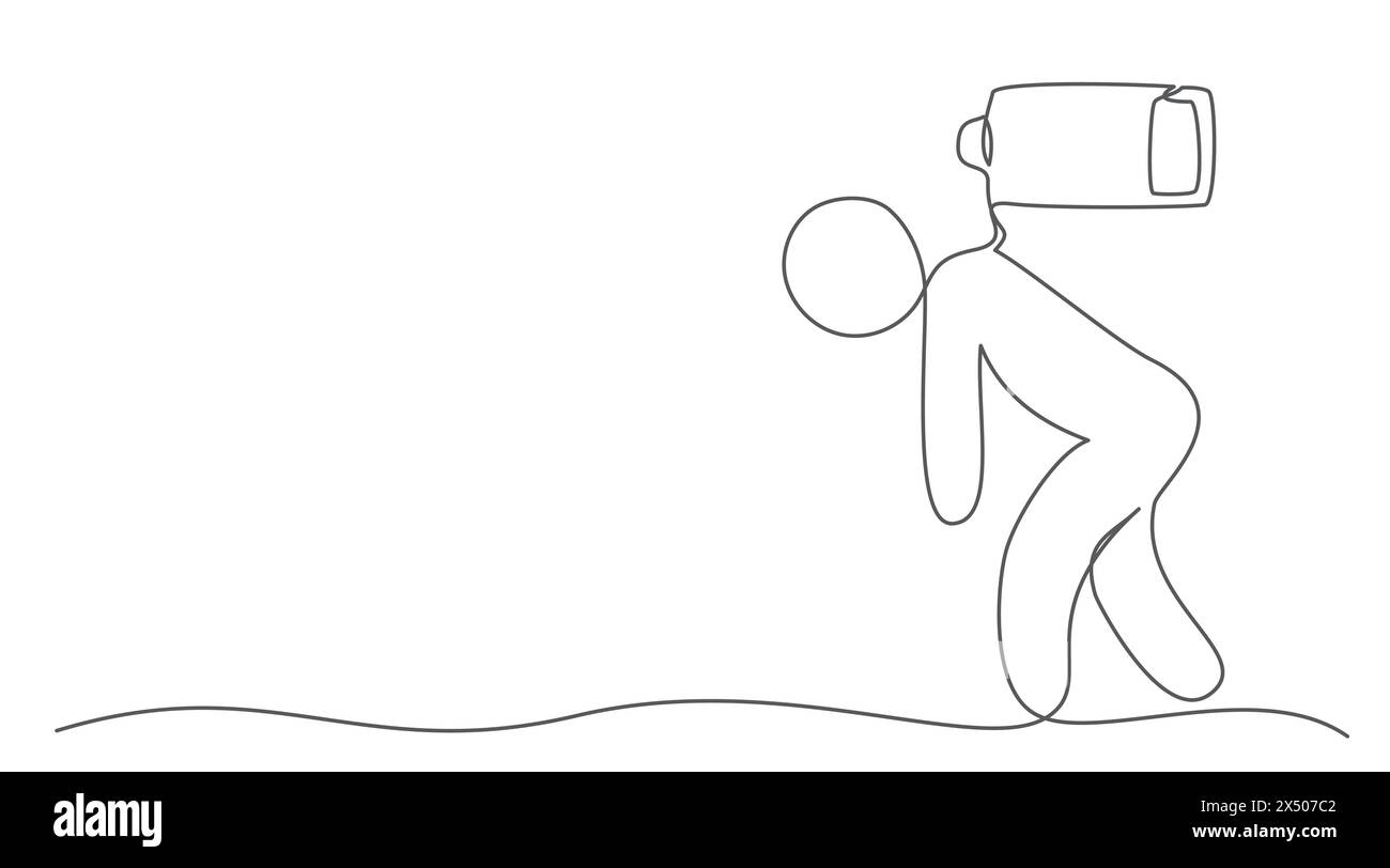 Tired One line drawing isolated on white background Stock Vector Image ...