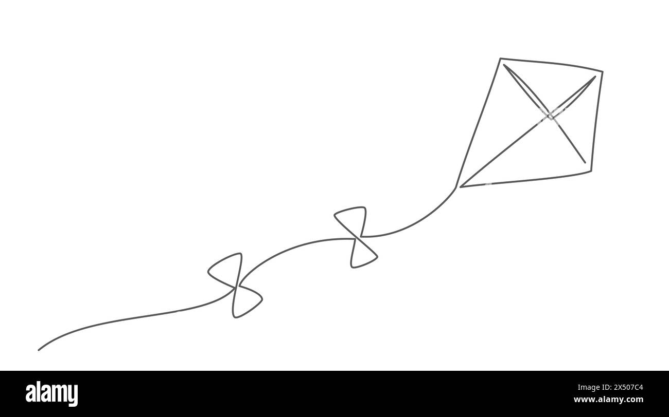 Kite One line drawing isolated on white background Stock Vector Image ...