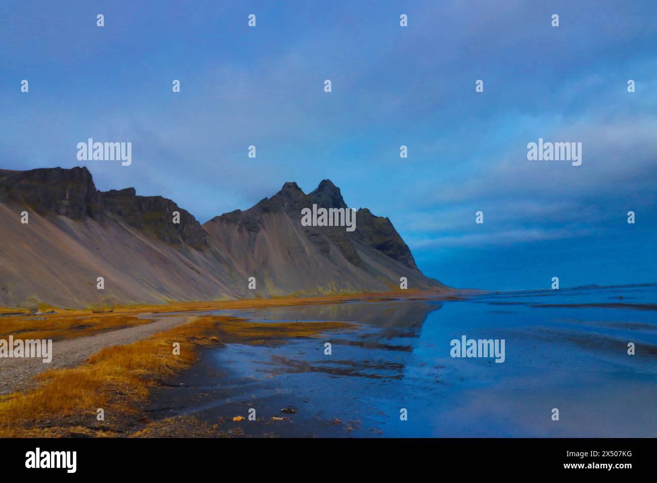 Autumn scenery on the cape of Stokksnes, Iceland, at Vestrahorn, known ...