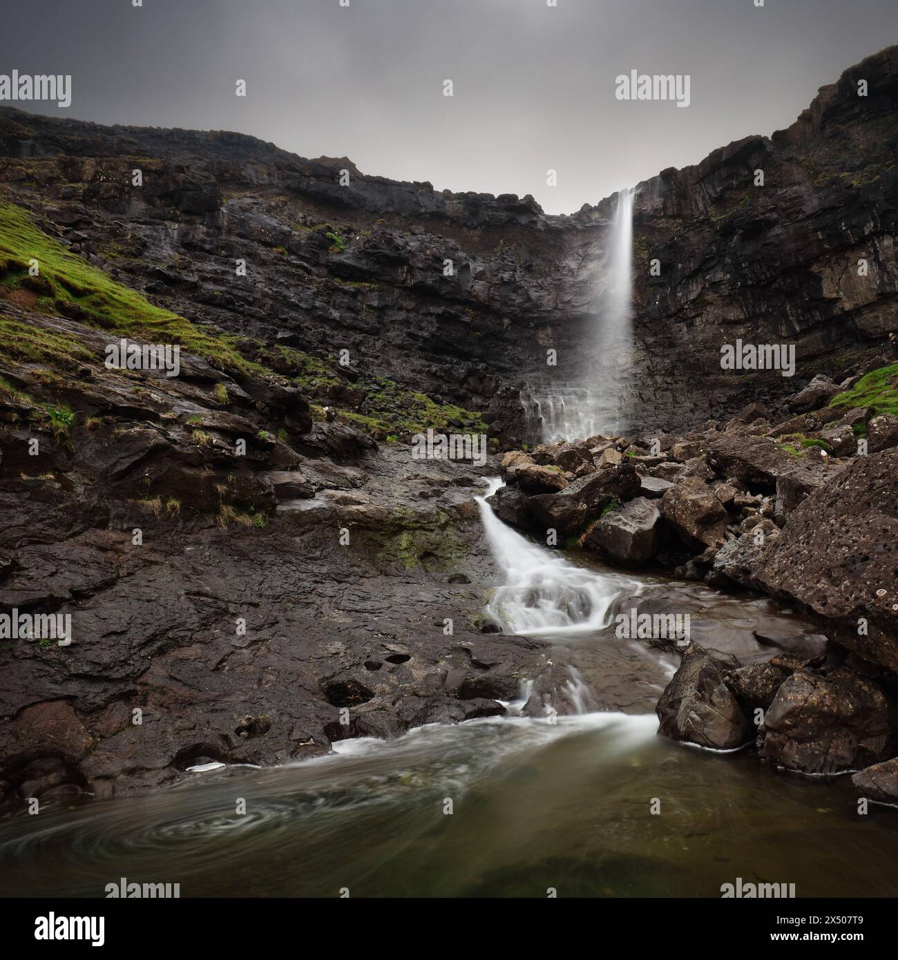 The Fossa Waterfall on island Bordoy. This is the highest waterfall in ...