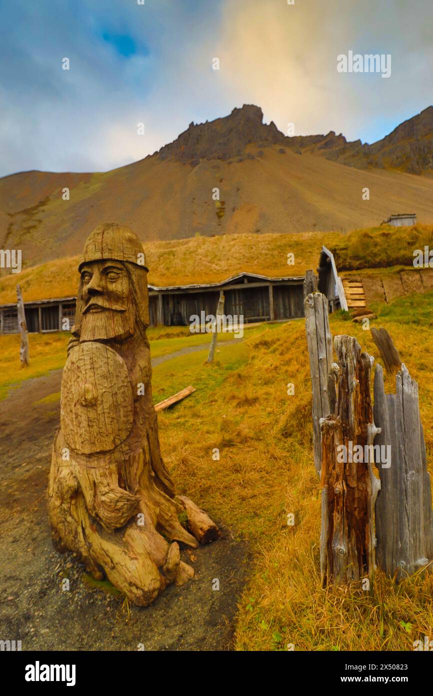 reconstructed viking village at cape stokksnes, next to vestrahorn ...
