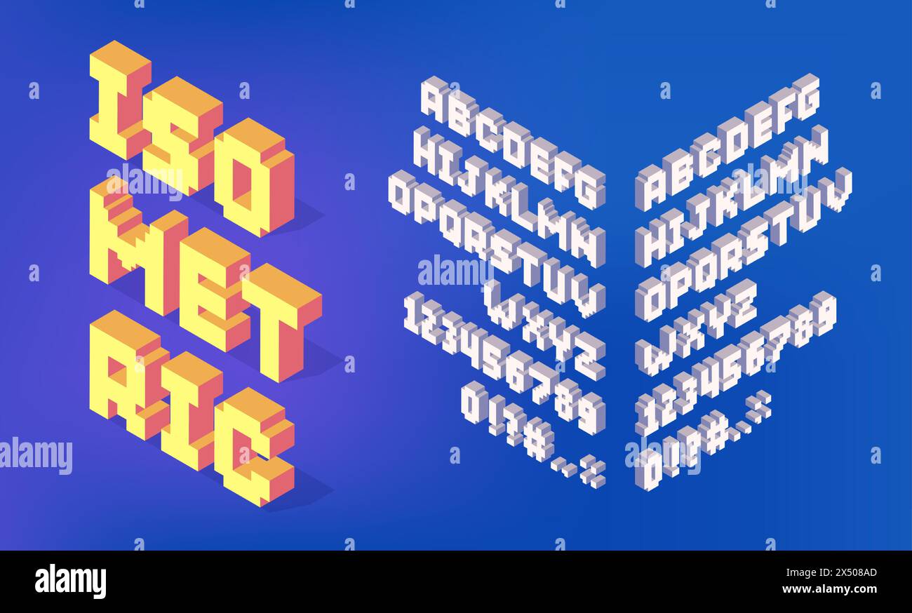 Isometric alphabet. 3D perspective letters numbers and symbols, modern ...