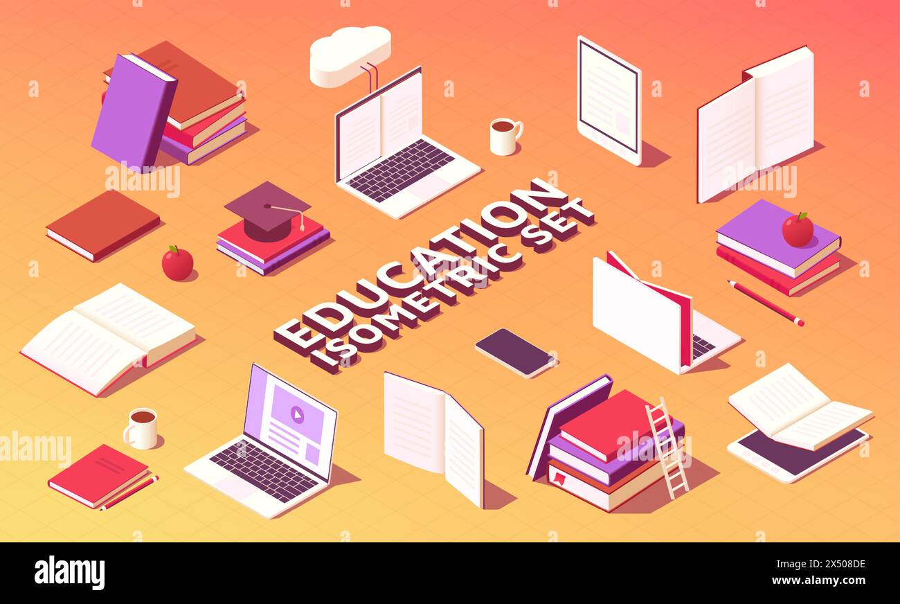 Isometric modern education symbols. University and college online ...