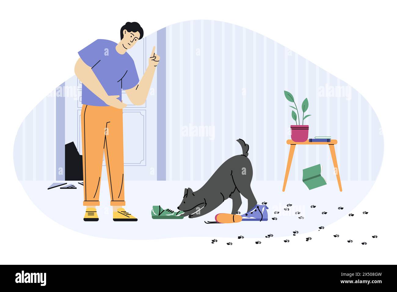 Dog behavior naughty problem at room, mess and disorder Stock Vector ...