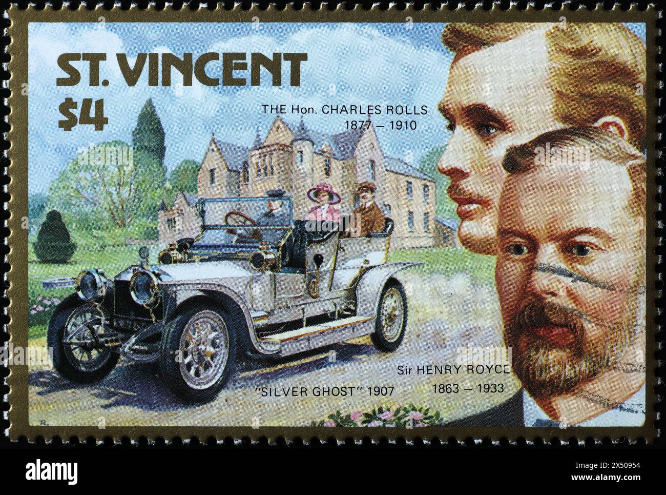 Charles Rolls and Henry Royce celebrated on postage stamp Stock Photo ...