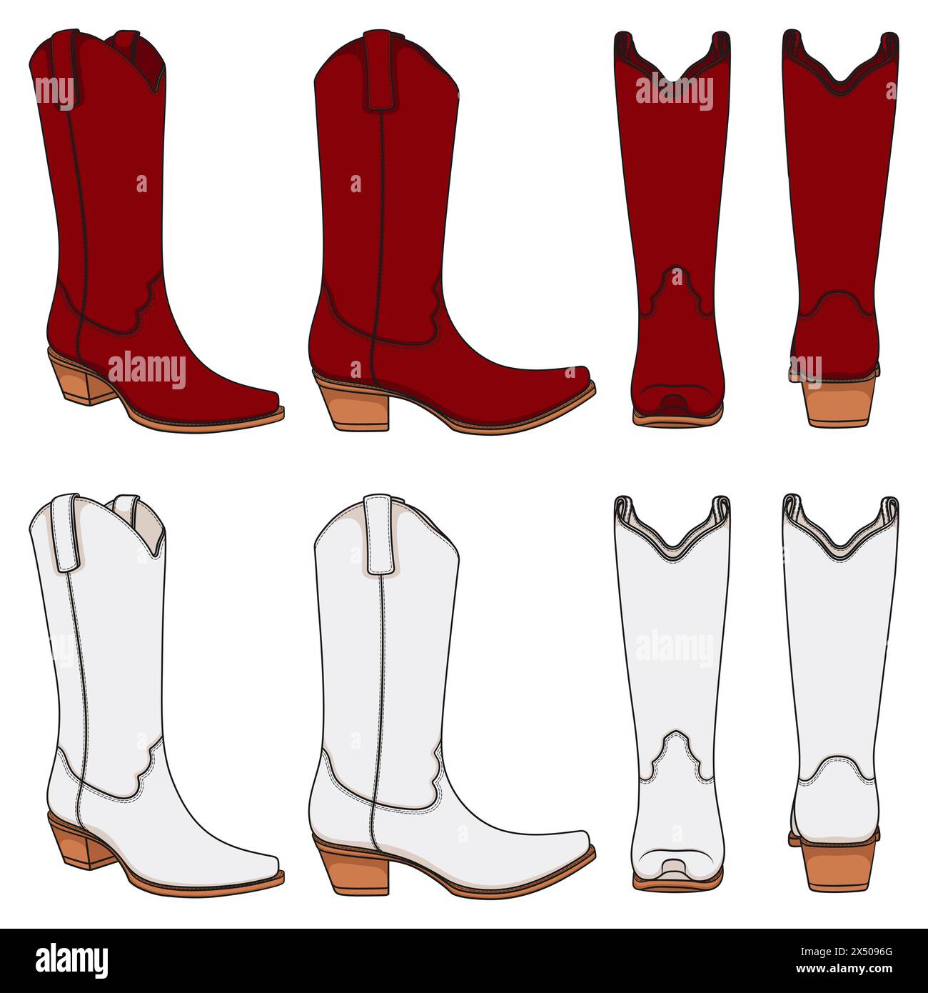 Set of color illustrations with cowboy boots. Isolated vector objects ...