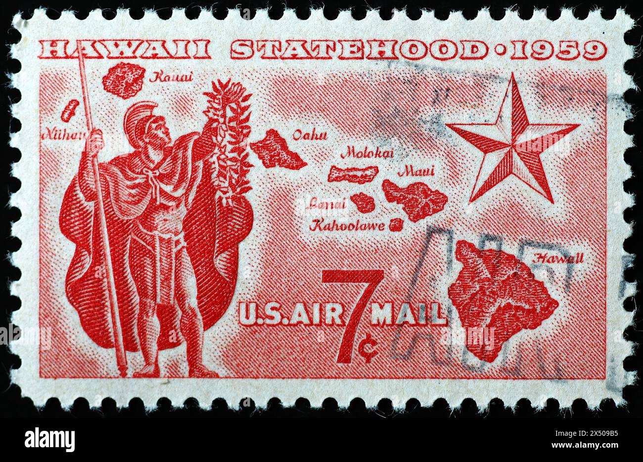 Hawaii statehood on vintage american stamp Stock Photo - Alamy