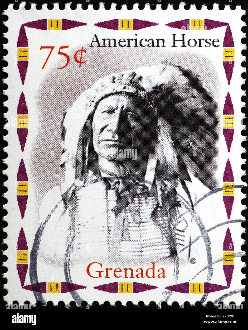 Indian chief American Horse on stamp from Grenada Stock Photo - Alamy