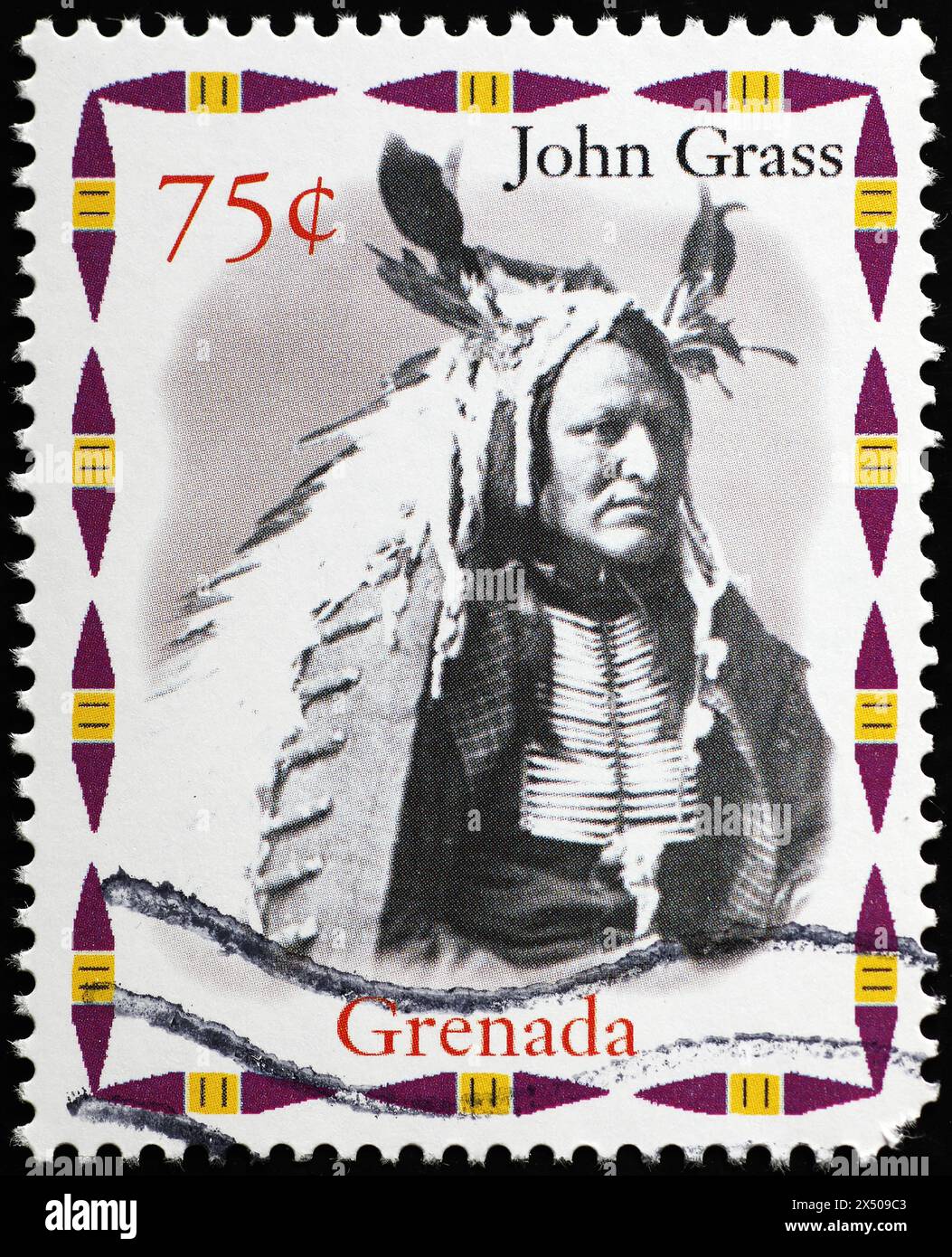 Indian chief John Grass on stamp from Grenada Stock Photo - Alamy