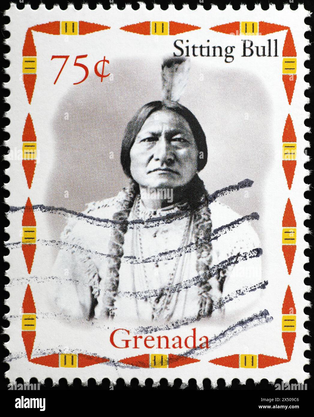 Indian chief Sitting Bull on stamp from Grenada Stock Photo - Alamy