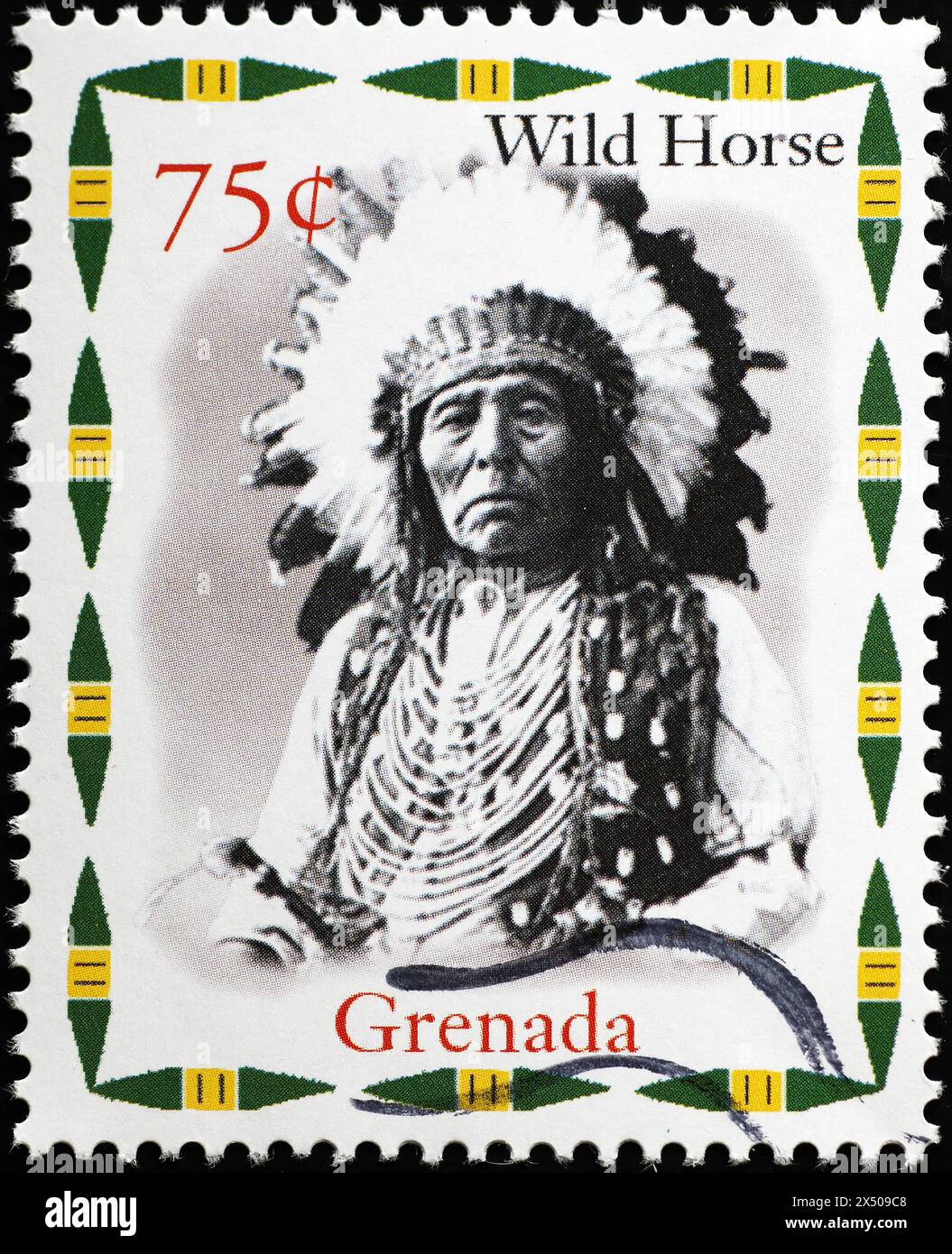 Indian chief Wild horse on stamp from Grenada Stock Photo - Alamy