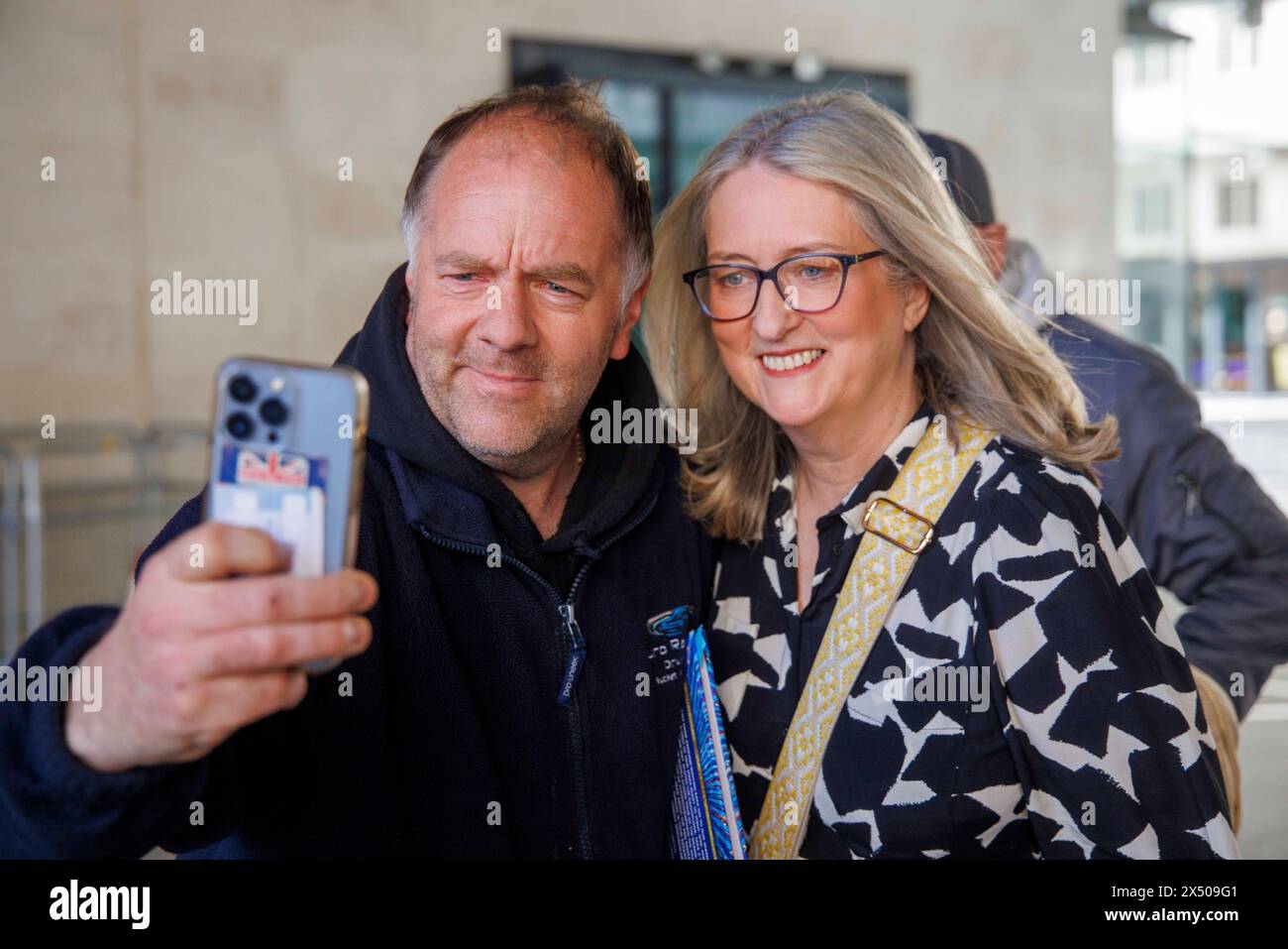 London, UK 5 May 2024 Jacqui Smith has a selfie taken. Jacqui Smith ...