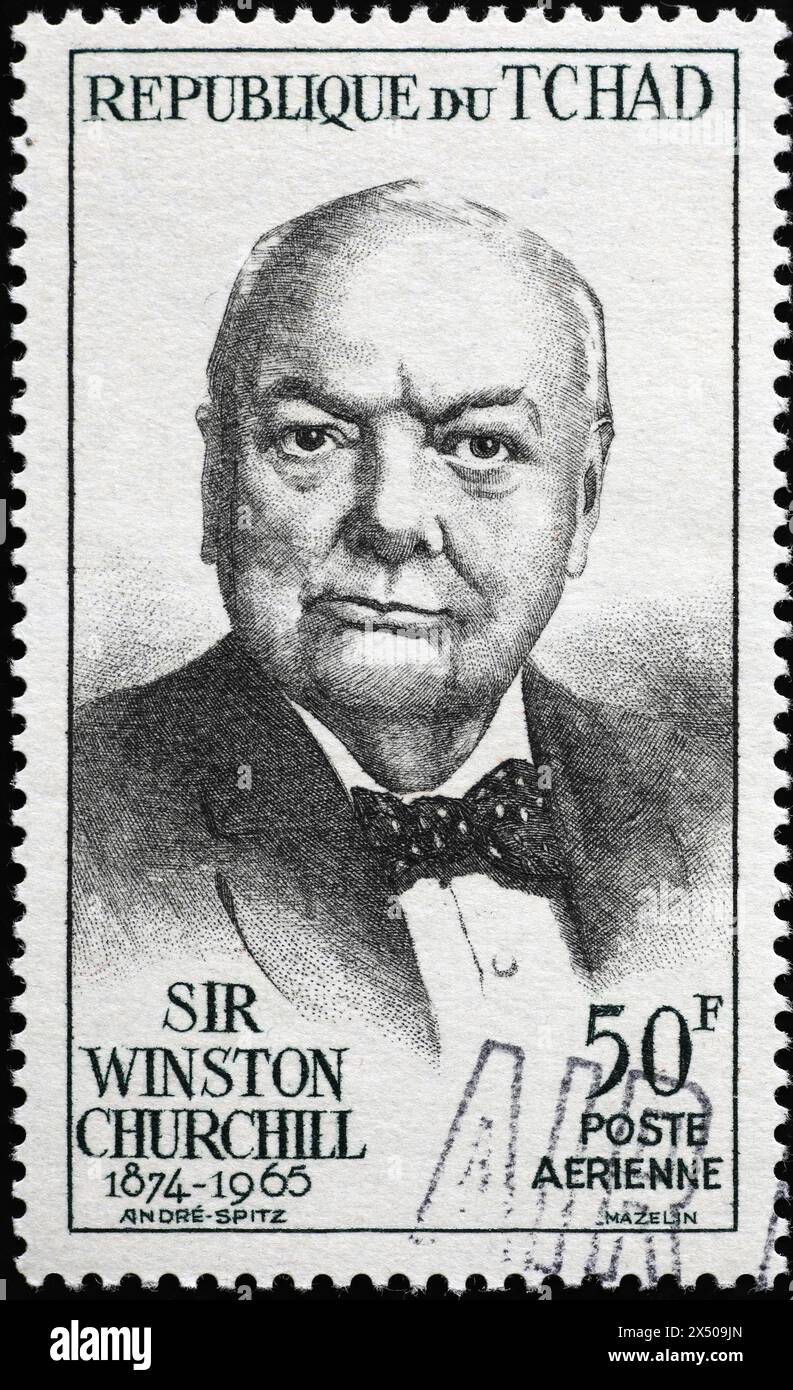 Old portrait of Winston Churchill on african postage stamp Stock Photo - Alamy