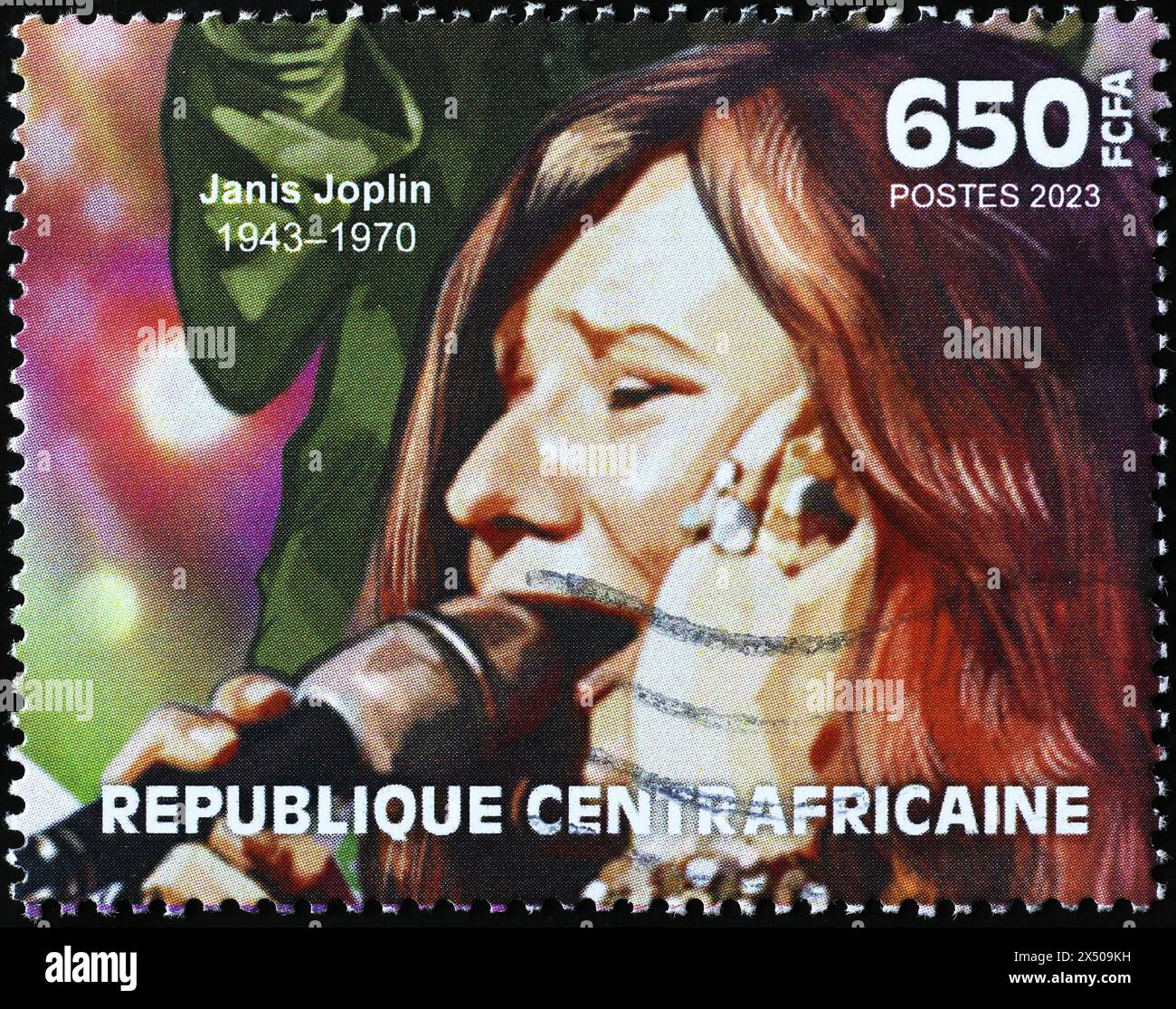 Pop star Janis Joplin in concert on postage stamp Stock Photo - Alamy