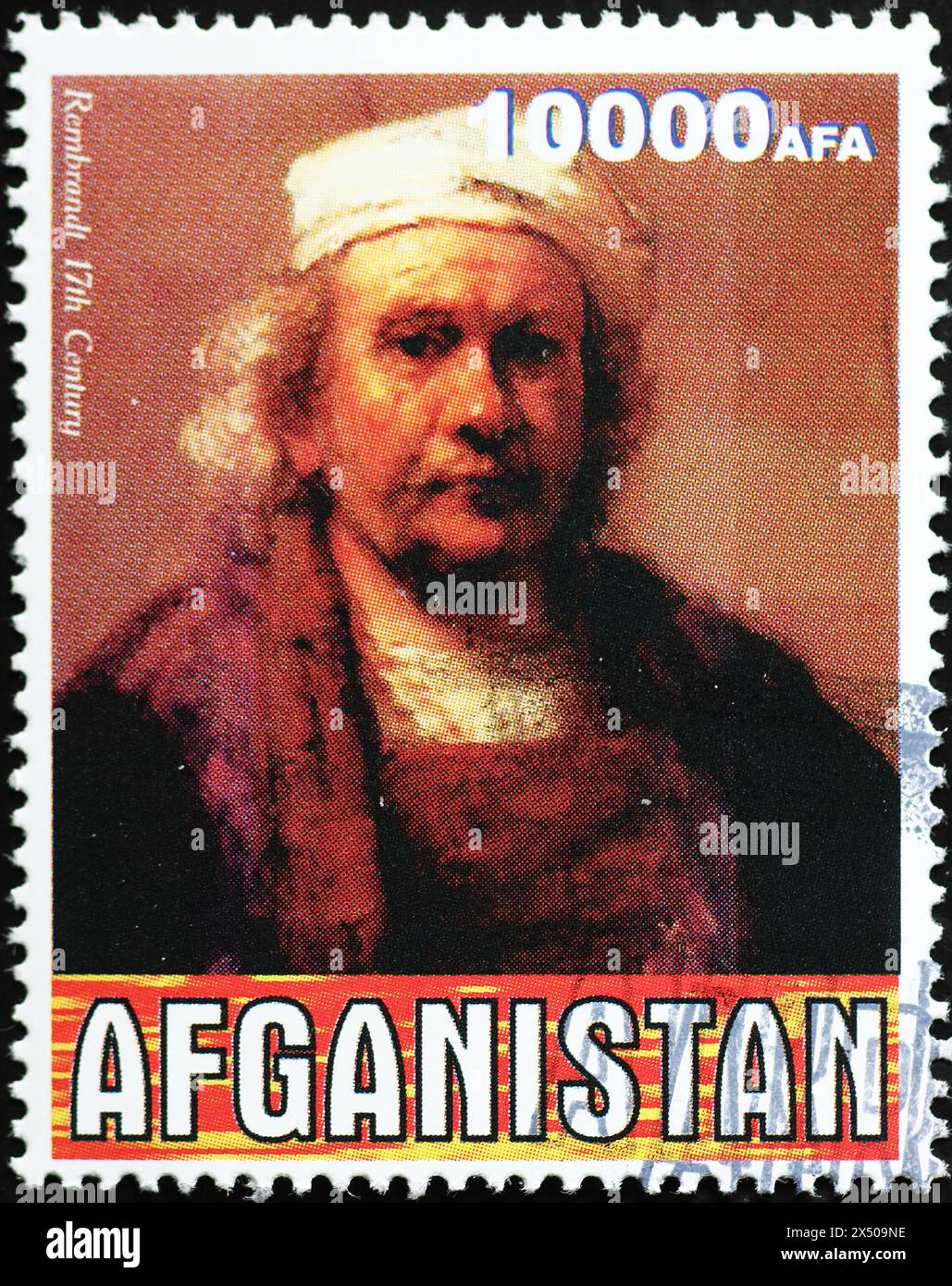 Rembrandt self portrait on postage stamp Stock Photo - Alamy