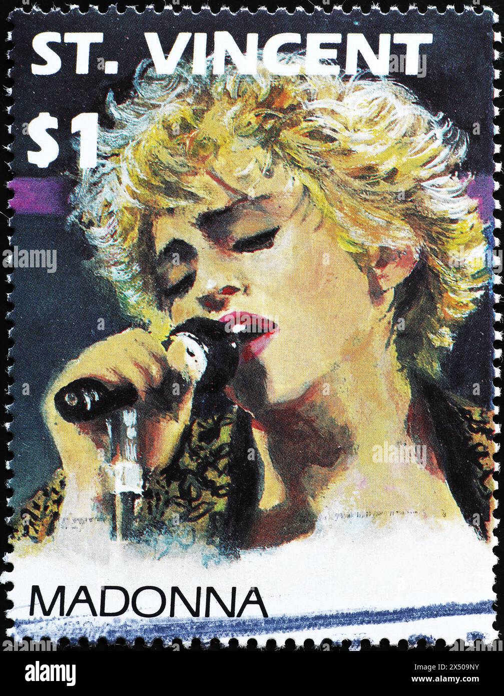 Singer Madonna in concert on stamp from Saint Vincent Stock Photo - Alamy