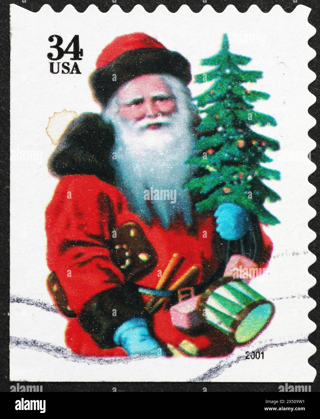 Vintage Santa Claus red-dressed on american stamp Stock Photo - Alamy