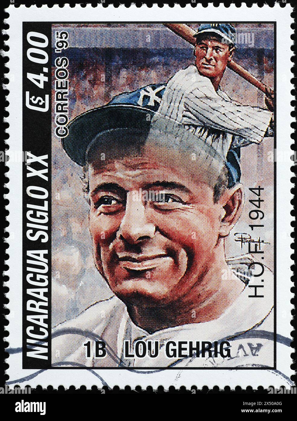 Baseball player Lou Gehrig on stamp from Nicaragua Stock Photo - Alamy