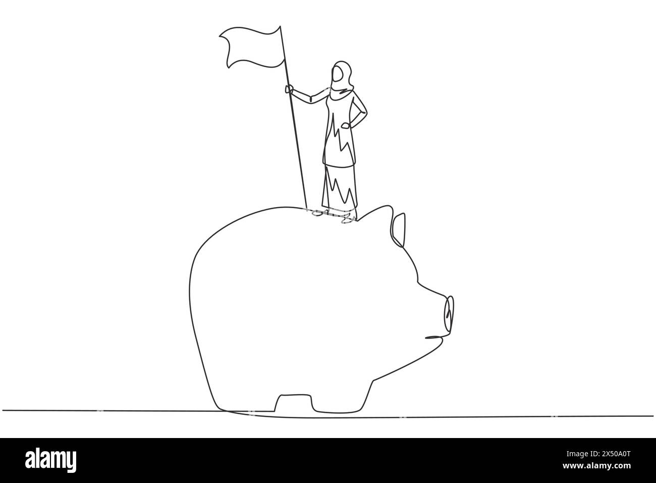 Continuous one line drawing of Arabian businesswoman standing on big ...