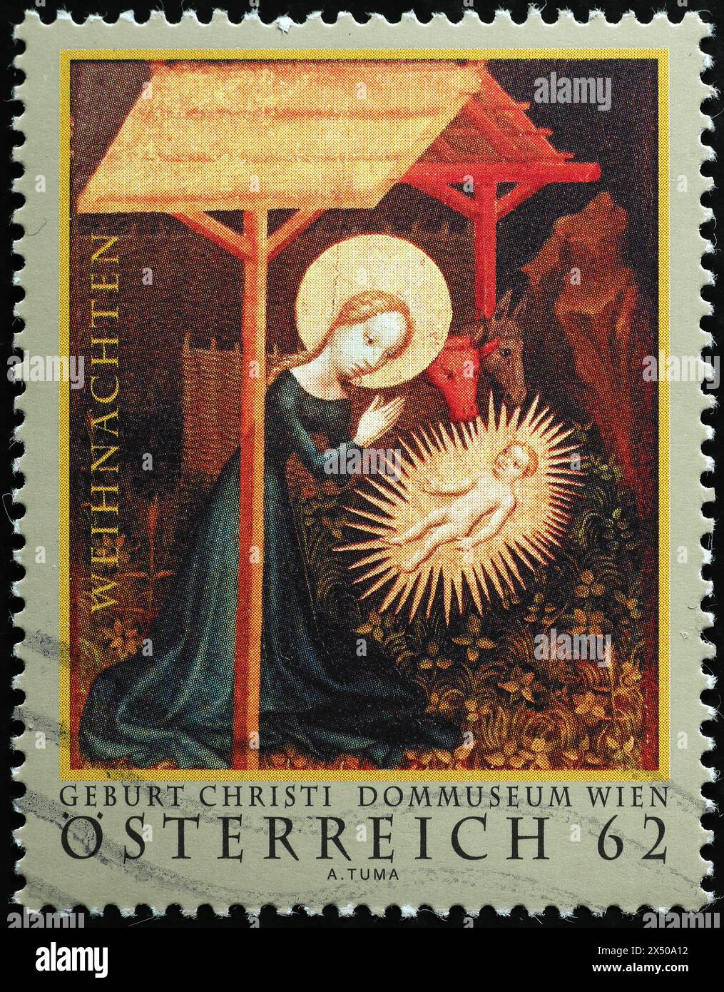 Birth of Christ from cathedral museum of Vienna on postage stamp Stock ...