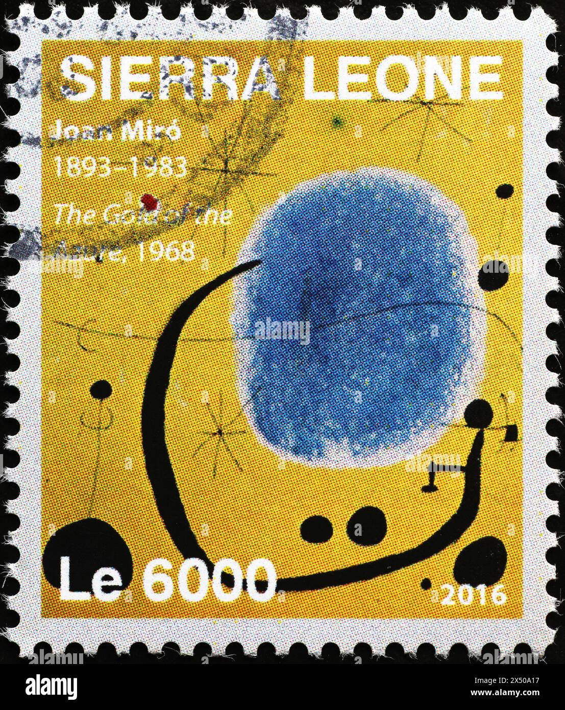 Blue and yellow painting by Joan Mirò on postage stamp Stock Photo - Alamy