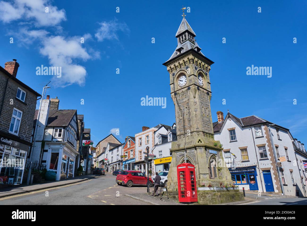 Knighton Clock Tower, West Street, Knighton, Powys, Wales Stock Photo ...