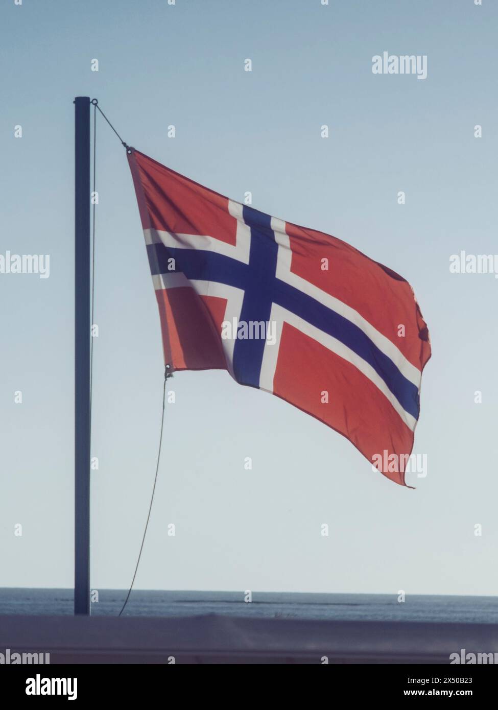 Translucent Norwegian national flag waving in the wind outdoors Stock ...