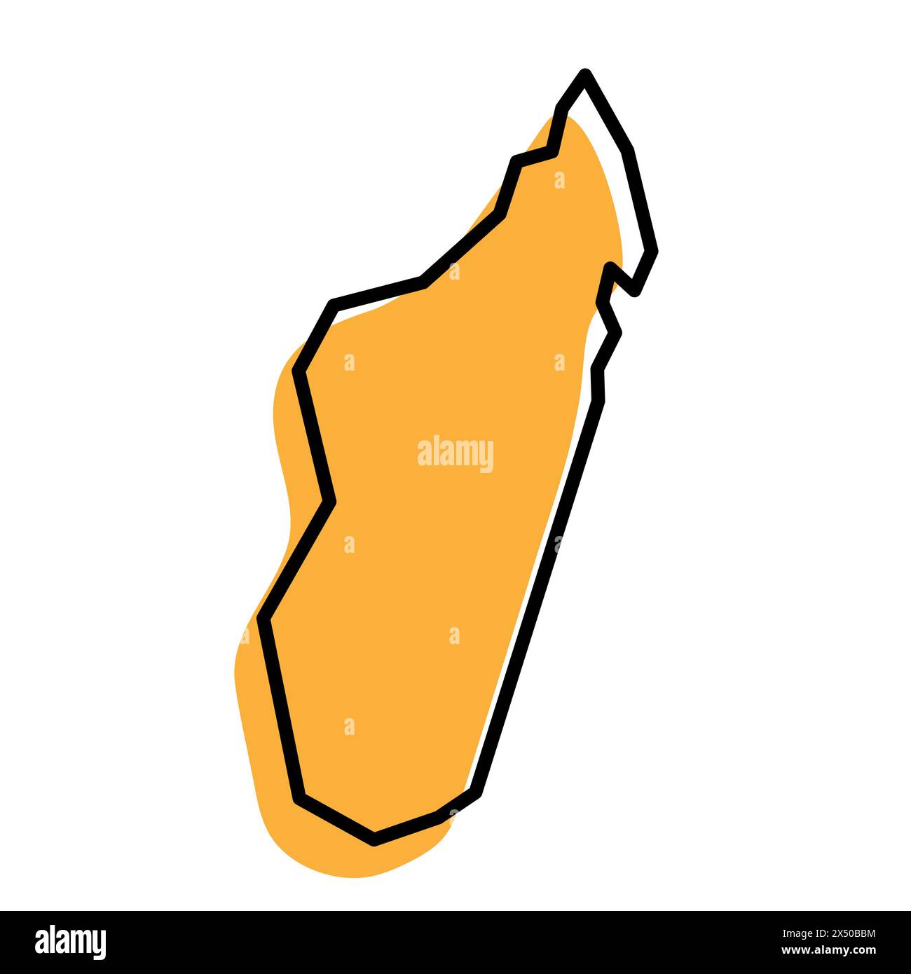 Madagascar country simplified map. Orange silhouette with thick black ...