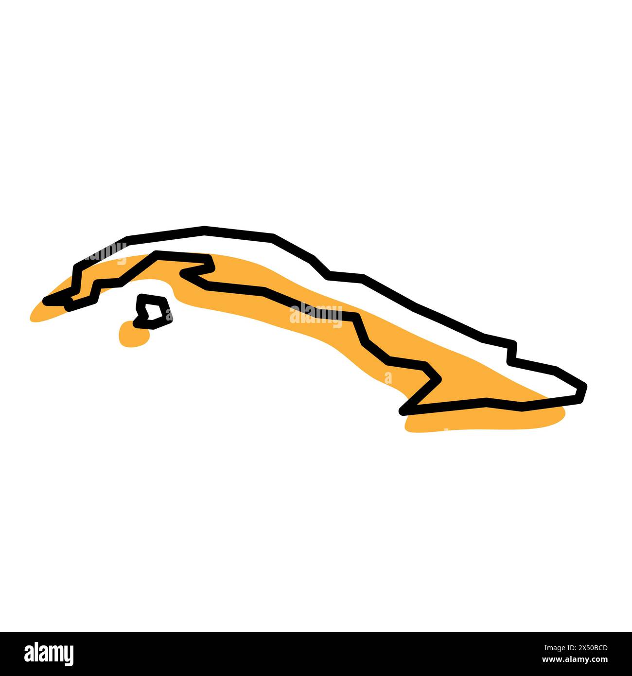 Cuba country simplified map. Orange silhouette with thick black sharp ...