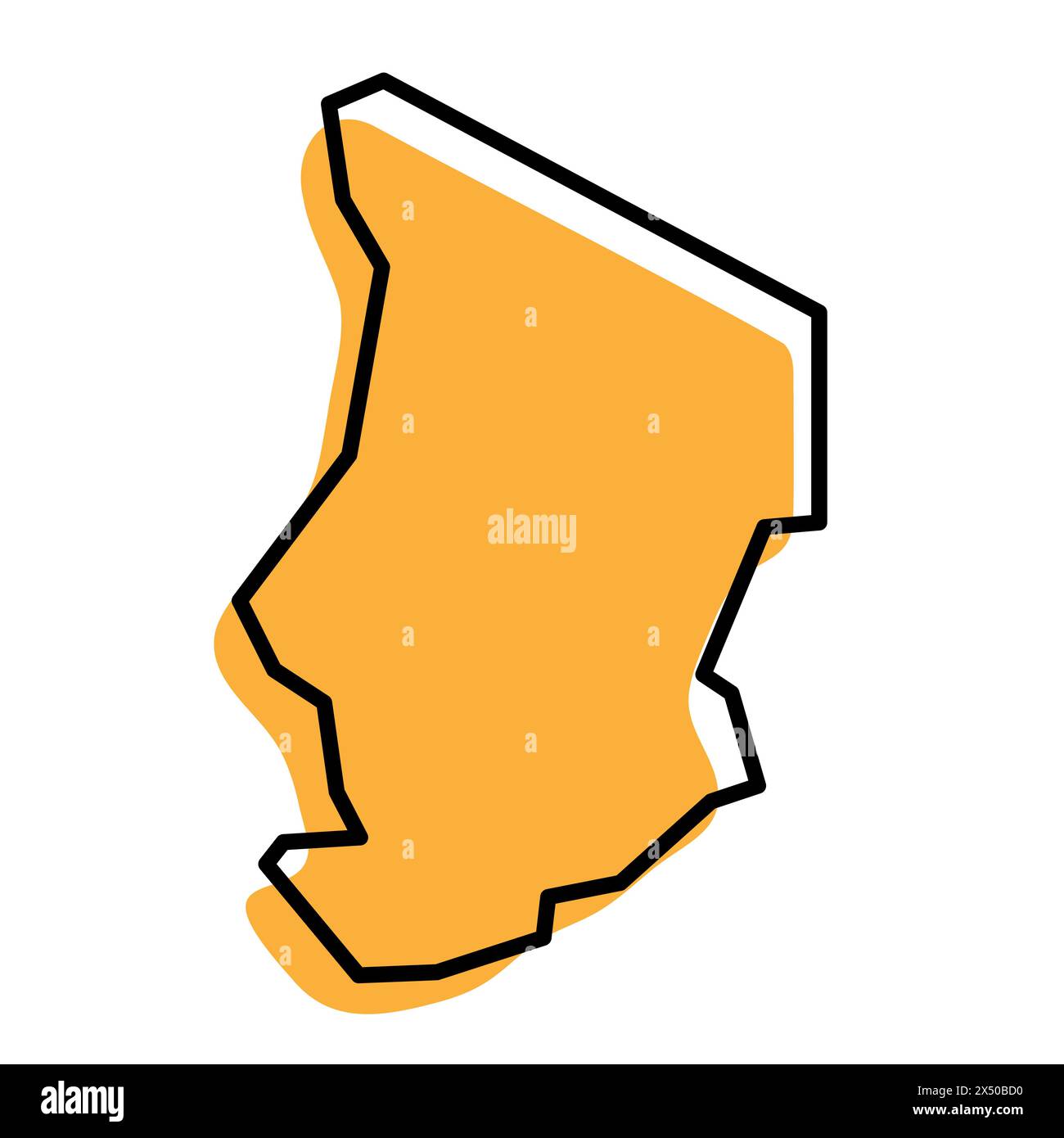 Chad country simplified map. Orange silhouette with thick black sharp ...