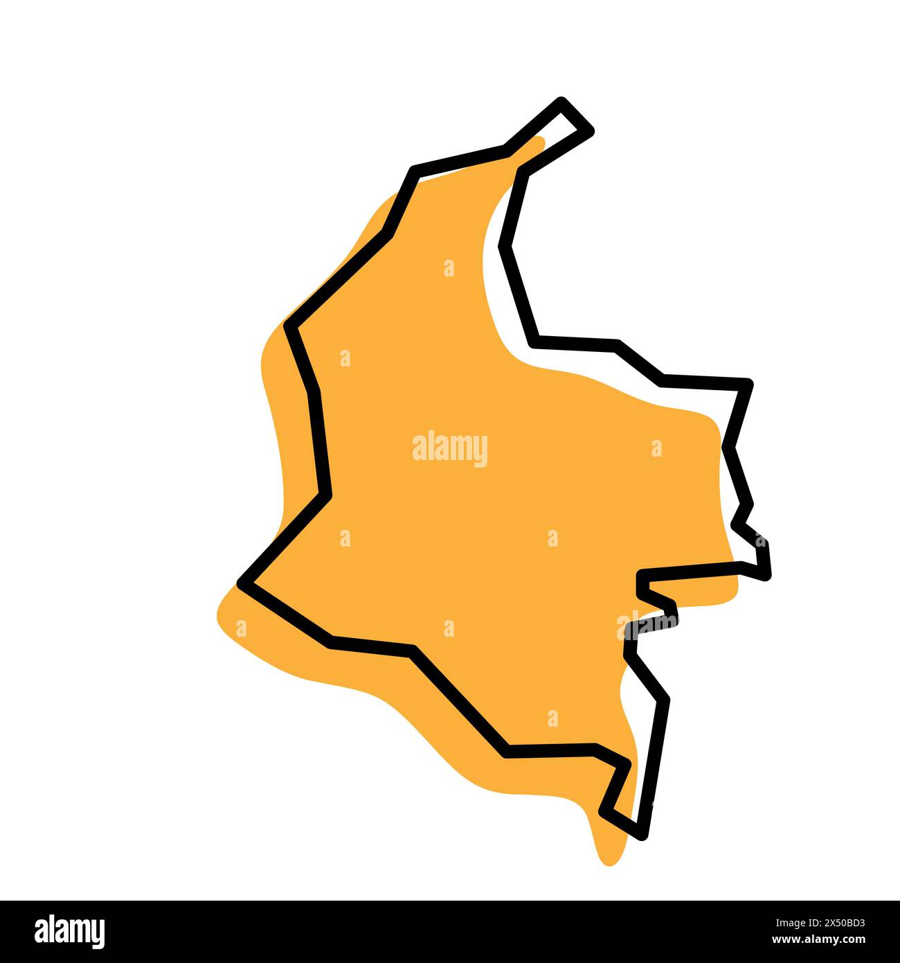 Colombia country simplified map. Orange silhouette with thick black ...