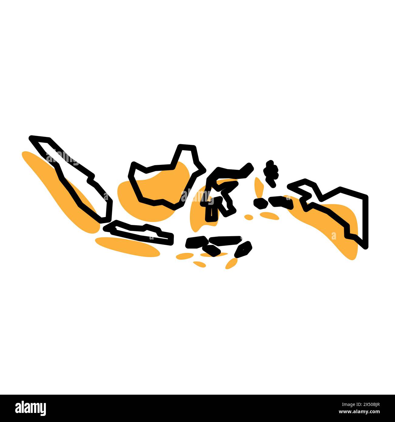 Indonesia country simplified map. Orange silhouette with thick black ...