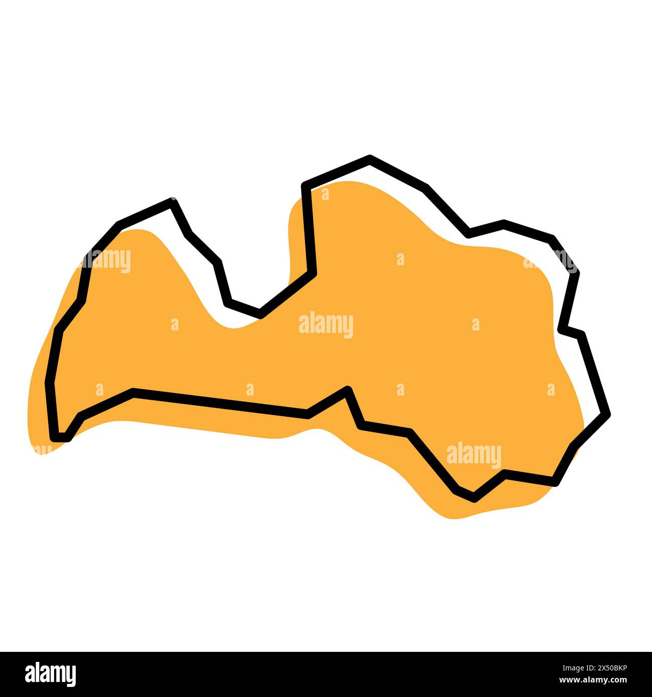 Latvia country simplified map. Orange silhouette with thick black sharp ... Latvia country simplified map. Orange silhouette with thick black sharp ...