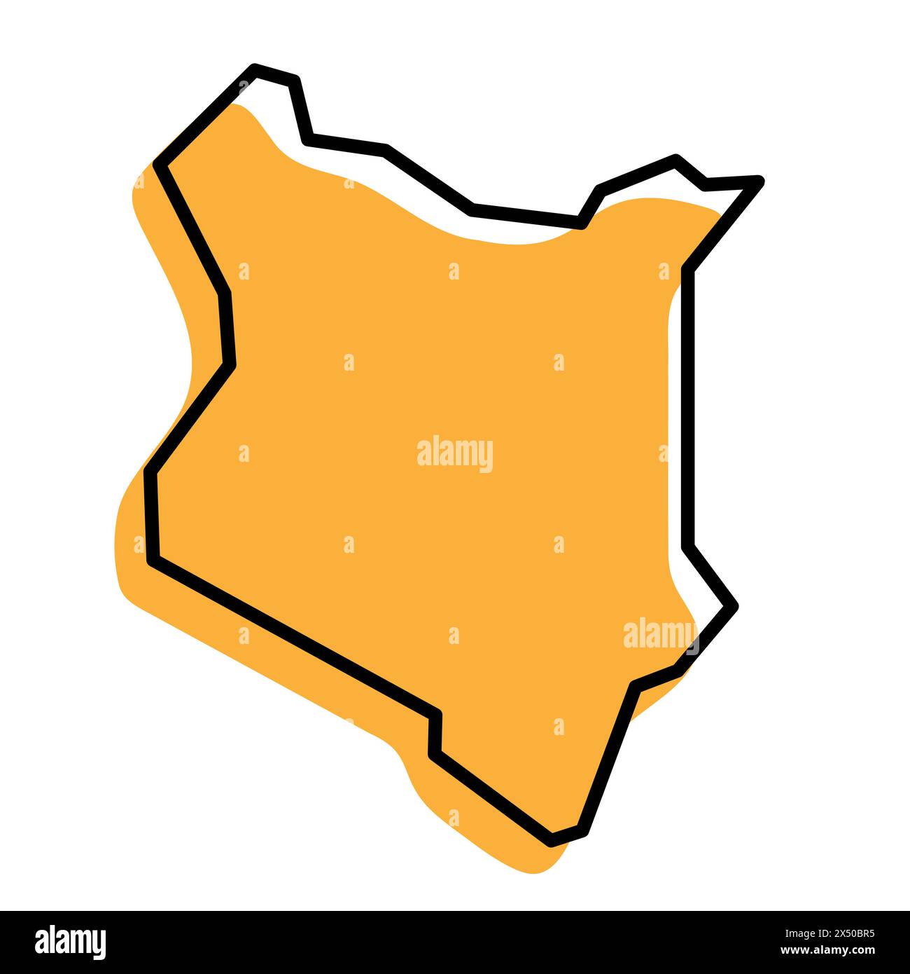 Kenya country simplified map. Orange silhouette with thick black sharp ...